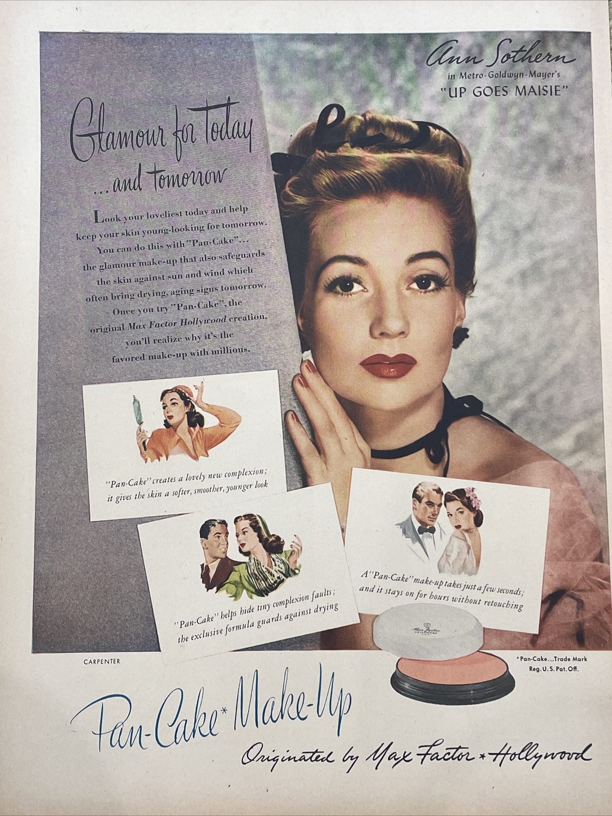 1946 vintage pan cake make-up print ad. featuring Ann Sathern. | eBay