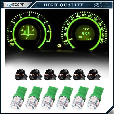 6 x T10 PC194 Sockets Green 5-5050-SMD LED Bulb Instrument Gauge Dash ...