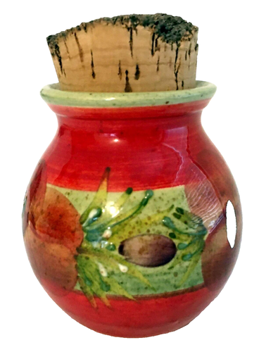 Vallauris France Pottery Jam Jelly Jar Pot Red Handpainted Cork Stopper ...