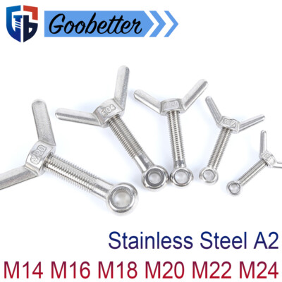 M14-M24 Eye Bolt + Wing Nut Stainless Steel A2 Butterfly Forged Screw ...