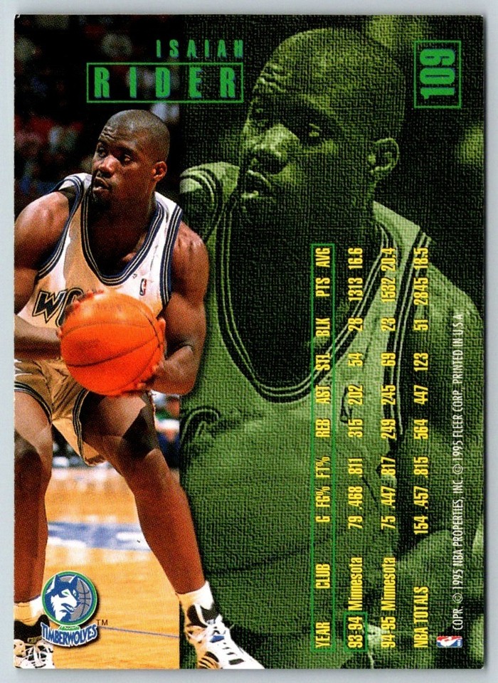 1995 Fleer Isaiah Rider #109 Minnesota Timberwolves Basketball Card | eBay
