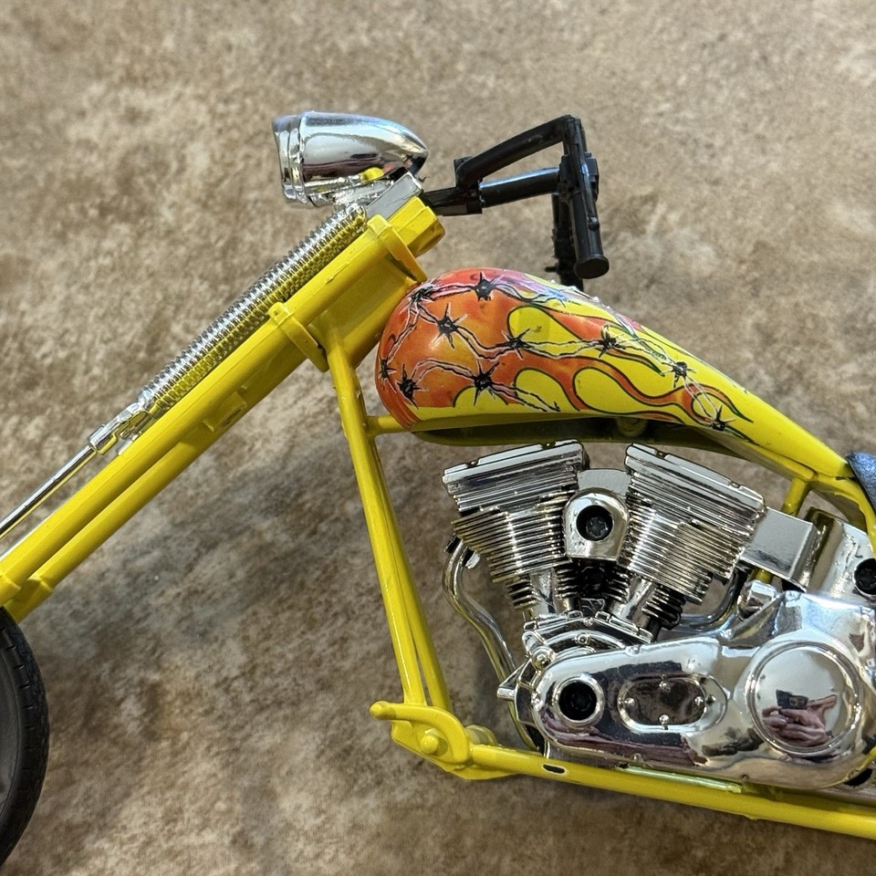 Rare NewRay 1995 Chopper Motorcycle Low rider 10” Long Red Ylw Barbed ...