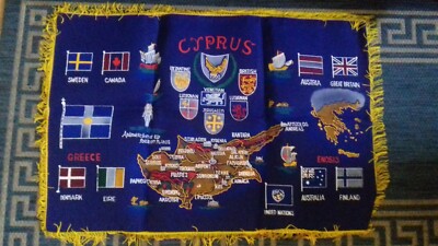 1964 GREECE ENOSIS LARGE GREEK CYPRUS MAP ISLAND UNFICYP FLAGS VINTAGE ...