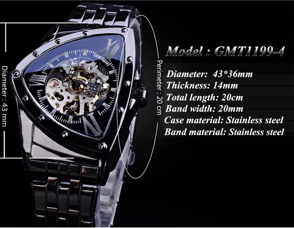 Forsining Mens Big 43mm Waterproof Triangle Luxury Watch. Great Gift ...