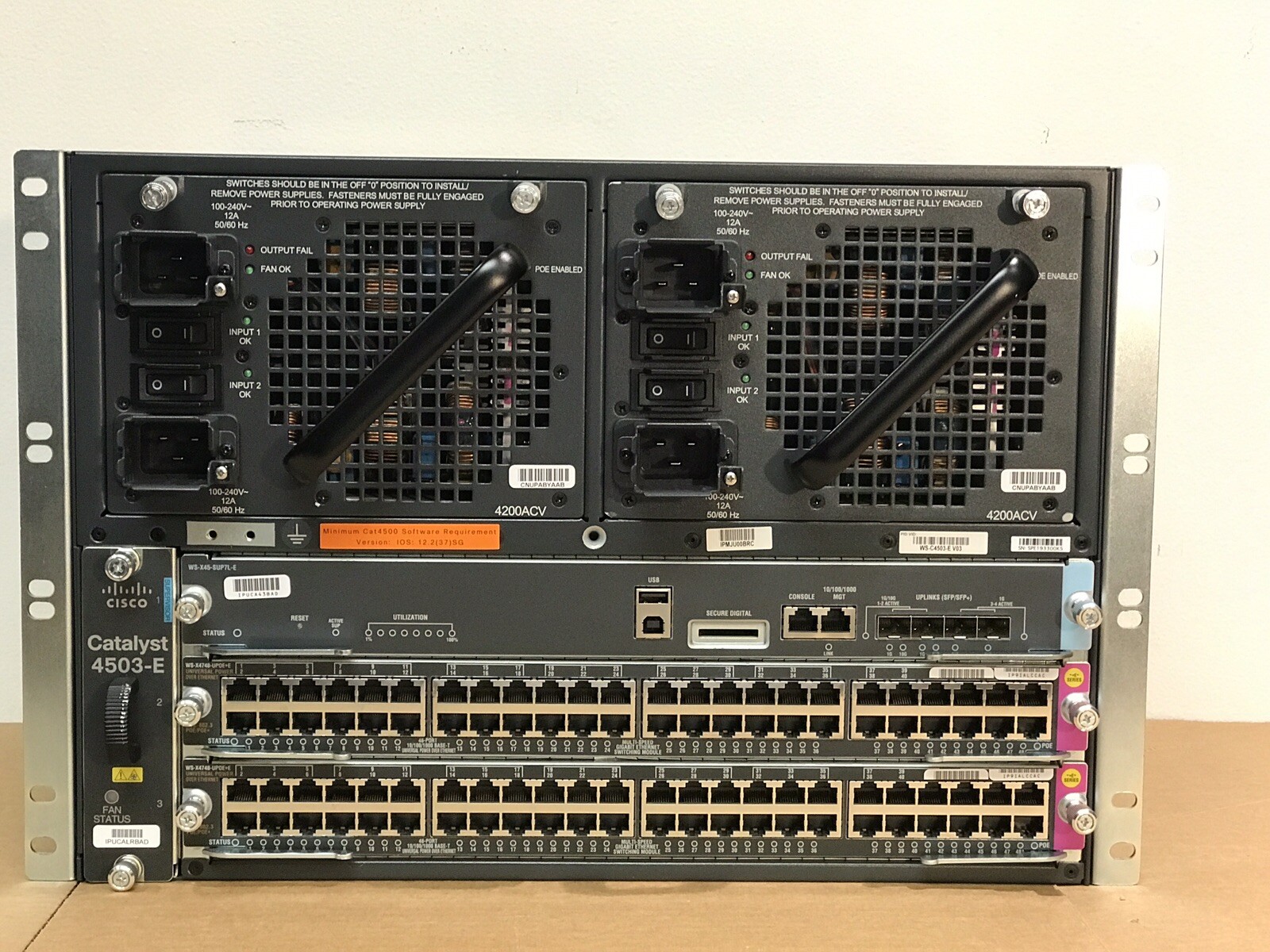 Cisco Catalyst C4503-E WS-X45-SUP7L-E 2x X4748-UPOE+E PoE 2x PWR-C45 ...