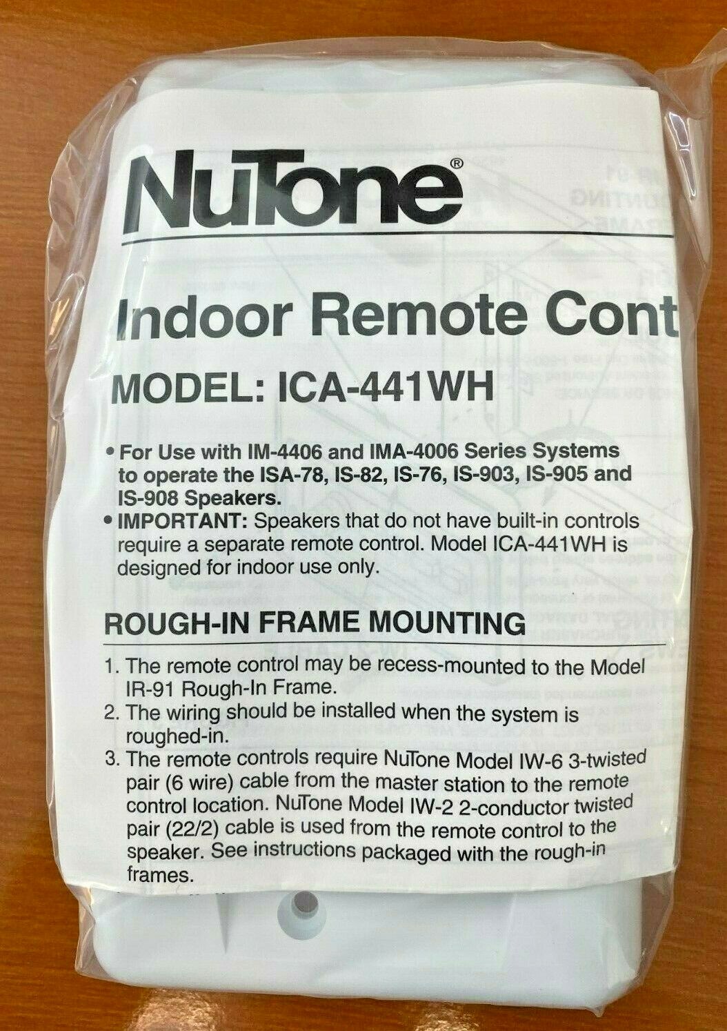 Nutone ICA-44 1WH Inside Remote control NEW IN BOX IM-4406,IS-76,IS-82 ...