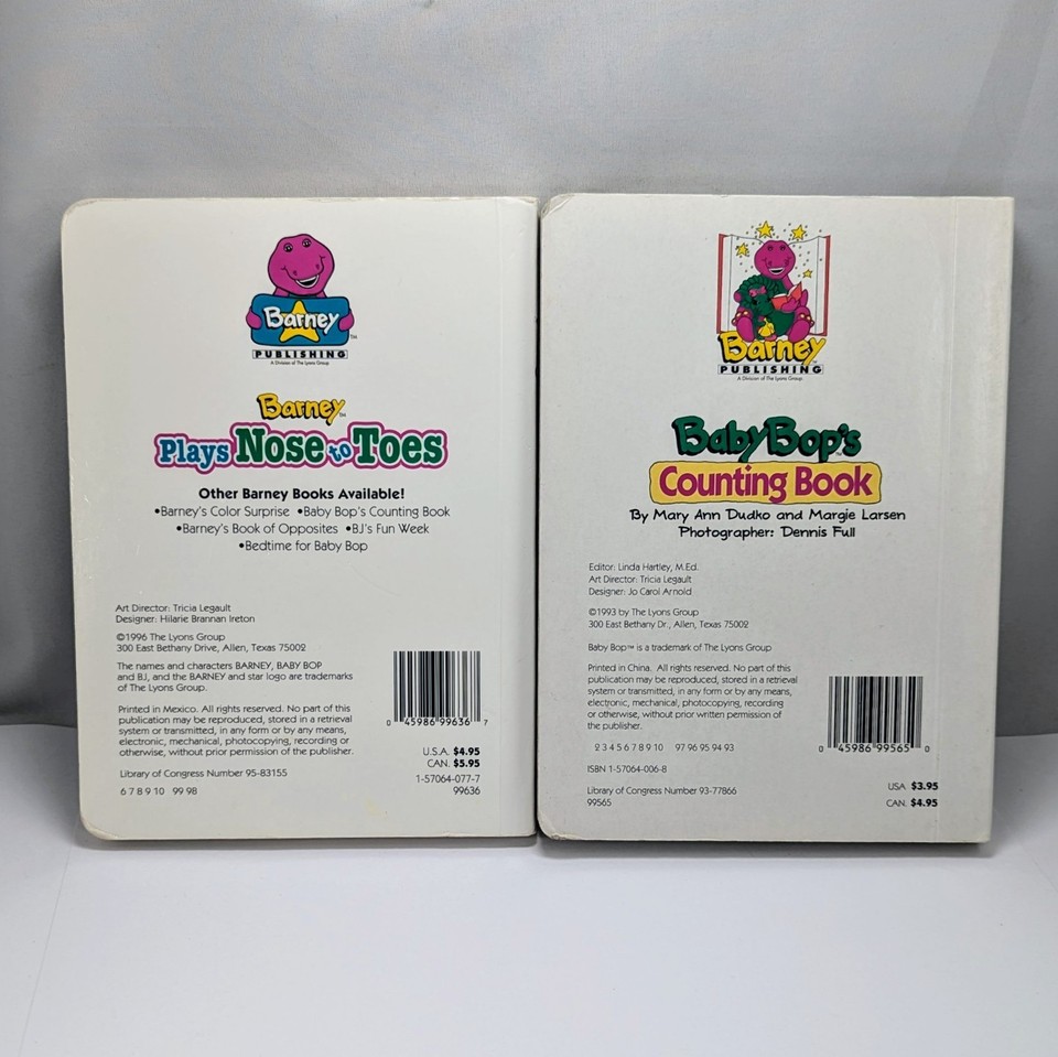 Vintage 1996 Barney Plays Nose To Toes Baby Bop Counting Book Board Lot ...