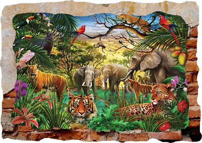 Jungle Animals 3D Wall Sticker Art Poster Decals Murals Kids Room ...