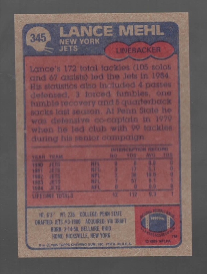 1985 Topps #345 Lance Mehl Excellent | eBay