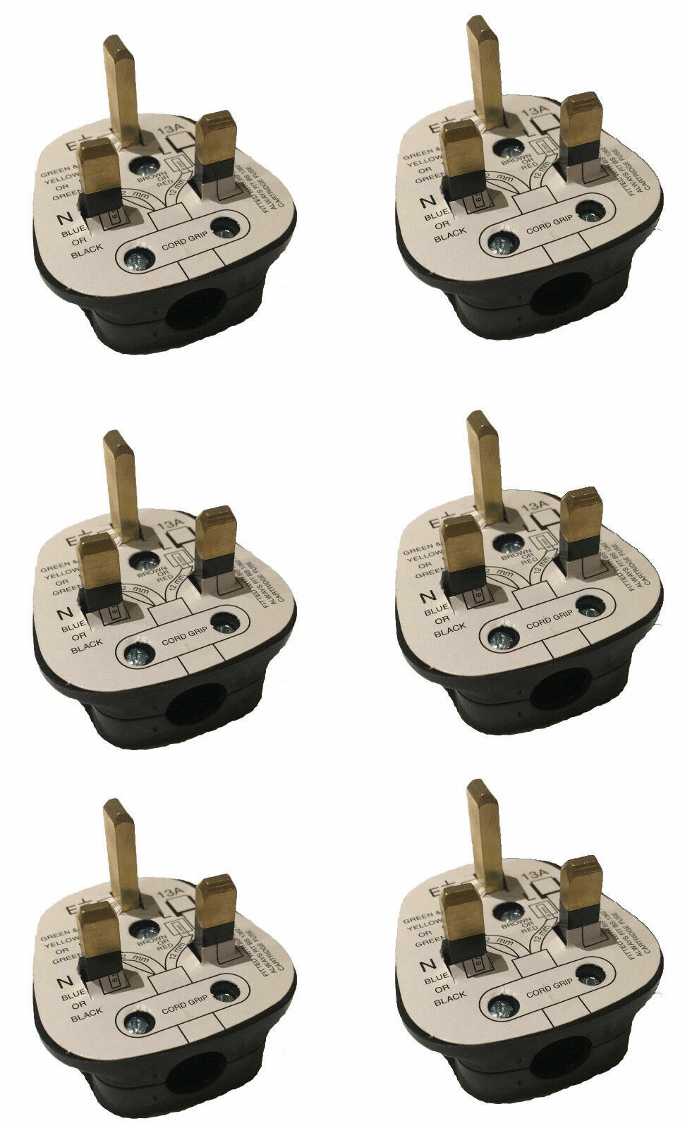 BULK 13 AMP UK 3 PIN FUSED BLACK MAINS PLASTIC PLUG 13A PACK SOCKET ...