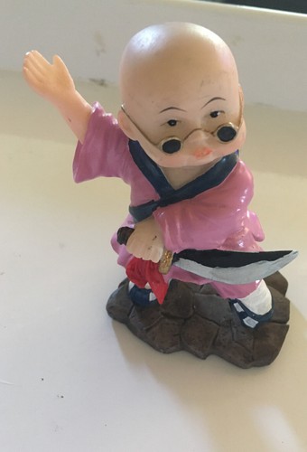 Vtg Chinese Asian Monk Bald Karate Samurai Sword Ceramic Resin Figurine ...