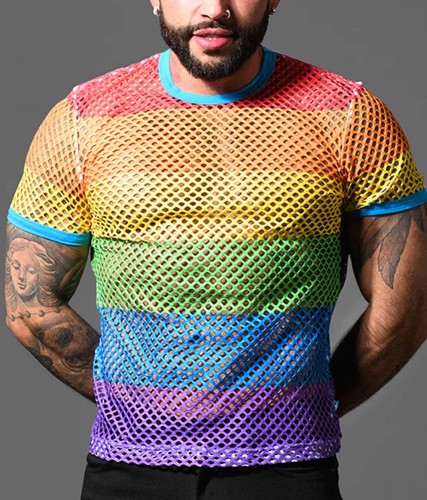 Last One! Andrew Christian Underwear Men's PRIDE Mesh Tee Muscle Shirt ...