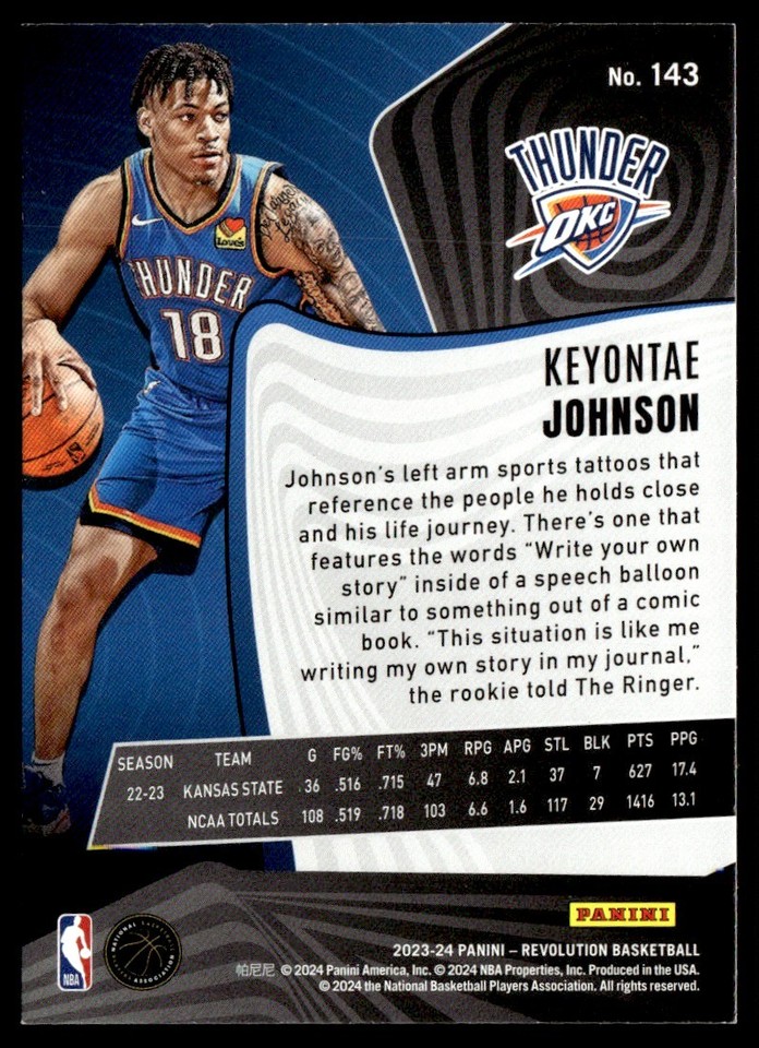 2023-24 Panini Revolution Keyontae Johnson Rookie Oklahoma City Thunder ...