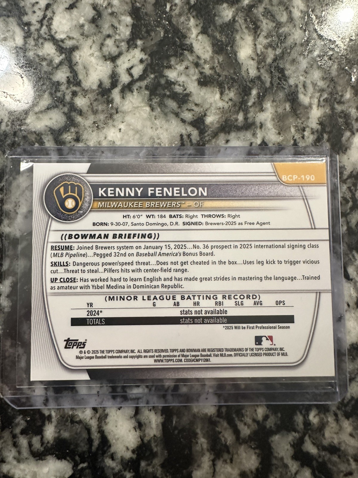 2025 Bowman Chrome - Prospects Kenny Fenelon, Kenny Fenelon #BCP-190 ...