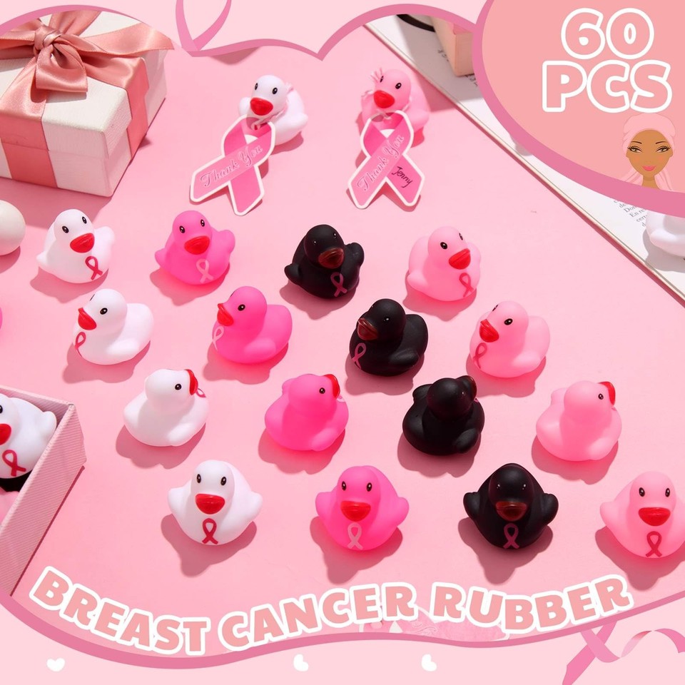 Honoson 60 Set Breast Cancer Rubber Ducks Mini Ducks with Ribbon Shaped ...
