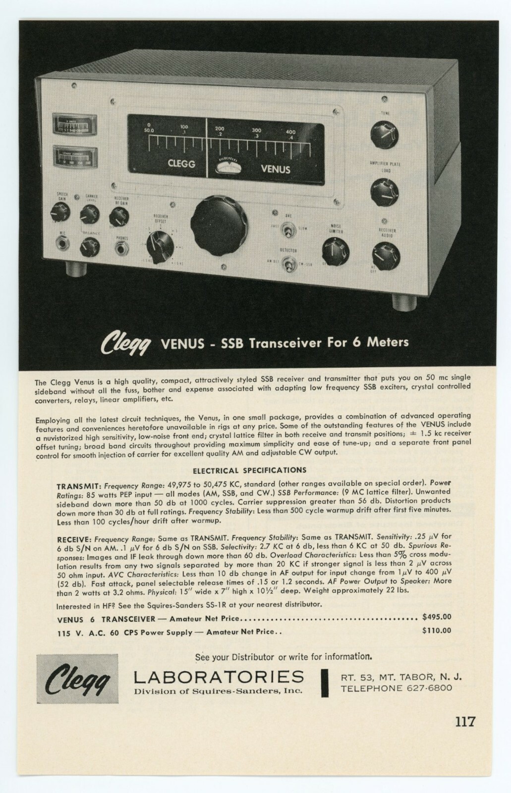 QST Ham Radio Magazine Ad "CLEGG VENUS - SSB Transceiver for 6 Meters ...