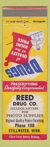 Matchbook Cover - Reed Drug Store Stillwater MN low phone # | eBay