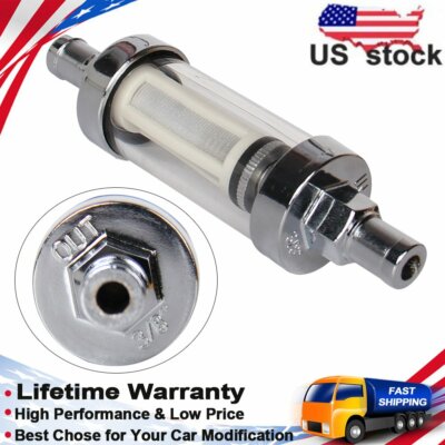 Universal 3/8" 3/8 inch Fuel Filter Clear View Inline Chrome Hose Barb ...