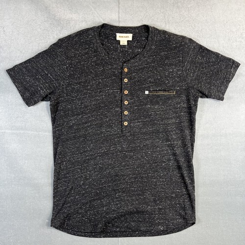 Diesel Henley Pocket T Shirt Mens Small Heather Gray 6 Button Slub ...