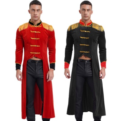 Mens Circus Ringmaster Stand Collar Jacket Button Up Tailcoat Theme ...