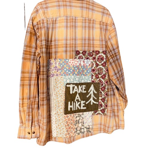 Upcycled Flannel Shirt Shacket XL Hiking Folk Art Festival Patchwork ...