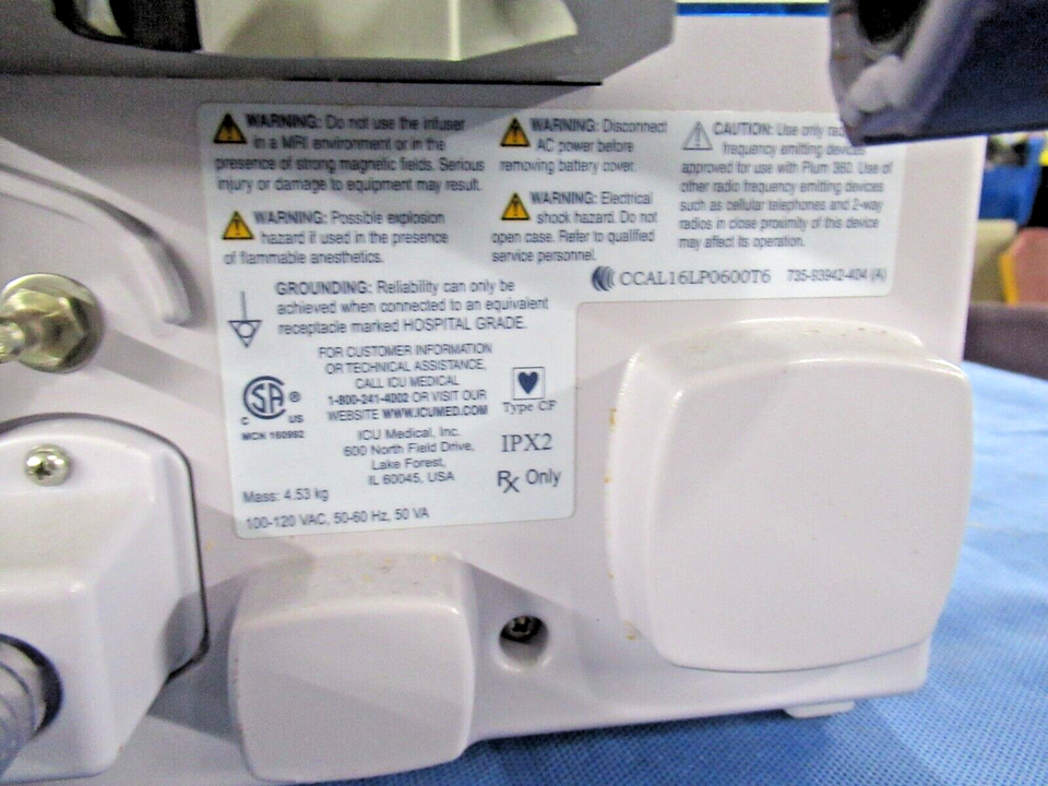 ICU MEDICAL HOSPIRA PLUM 360 INFUSION IV PUMP W / POLE CLAMP & & POWER ...