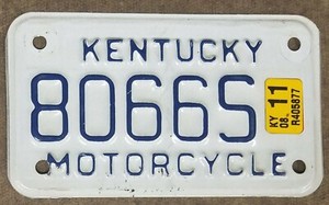 Kentucky expired 2011 Blue On White Motorcycle License Plate/Tag ...