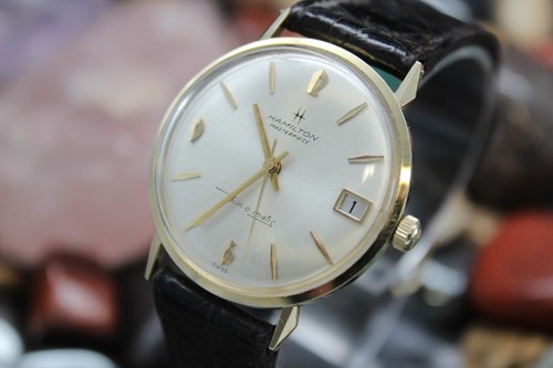 C. 1970 HAMILTON Masterpiece Thin-O-Matic Date 14K Solid Gold ...