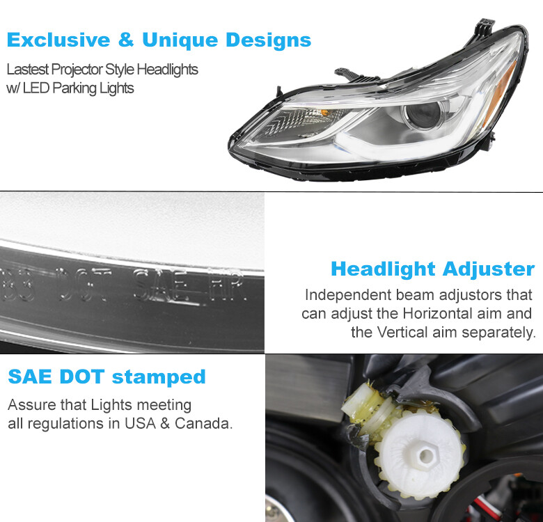 For 16-18 Chevy Cruze LED Tube Chrome Projector Headlights Headlamp w ...