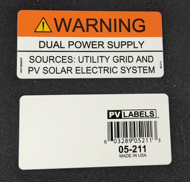 PV Label 05-211 - Solar Warning Label Warning Dual Power Supply ...
