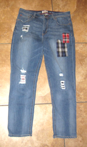 EVI Authentic Blue Denim Jeans Women's Size 12 Distressed Stretch 34x27 ...