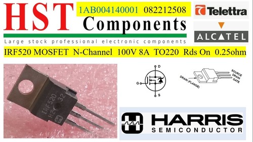 50X Harris IRF520 MOSFET N-Channel 100V 8A IRF520 TO220 Rds On 0.25Ohm ...