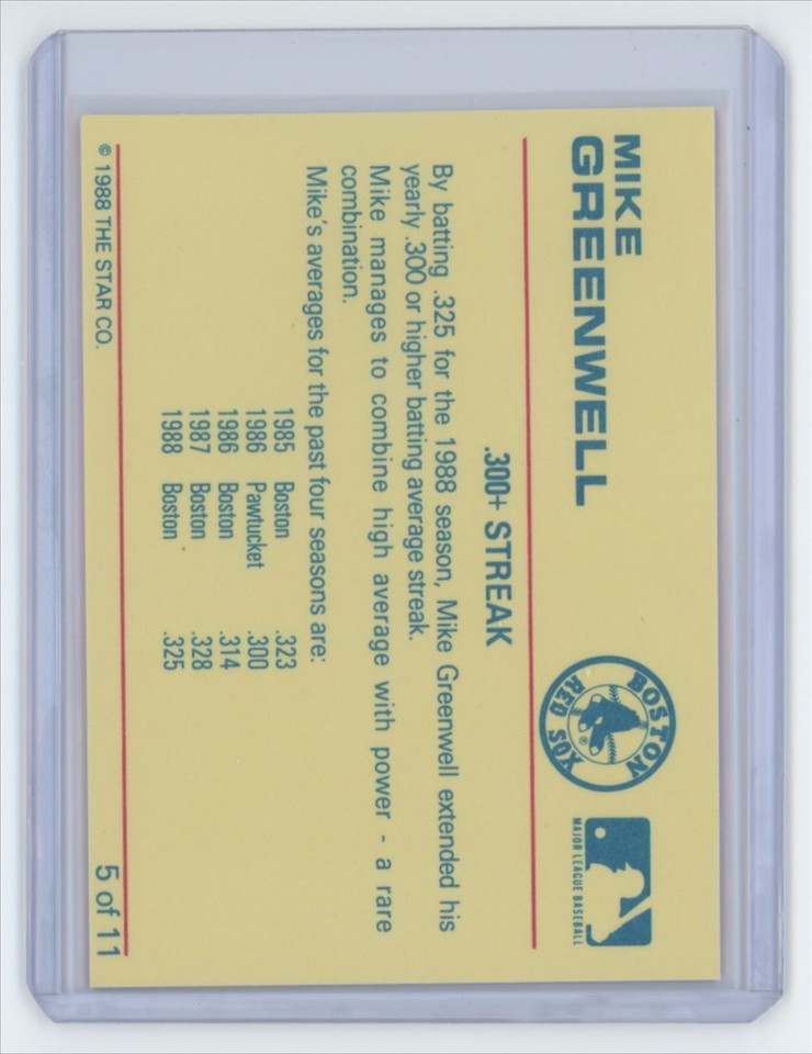 1988 Star Mike Greenwell Baseball Card #5 | eBay