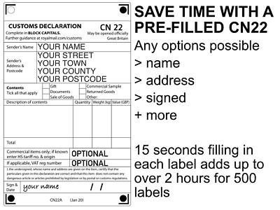 500 Pre-Filled CN22 Forms - Custom Forms - Customs Declaration - Save ...