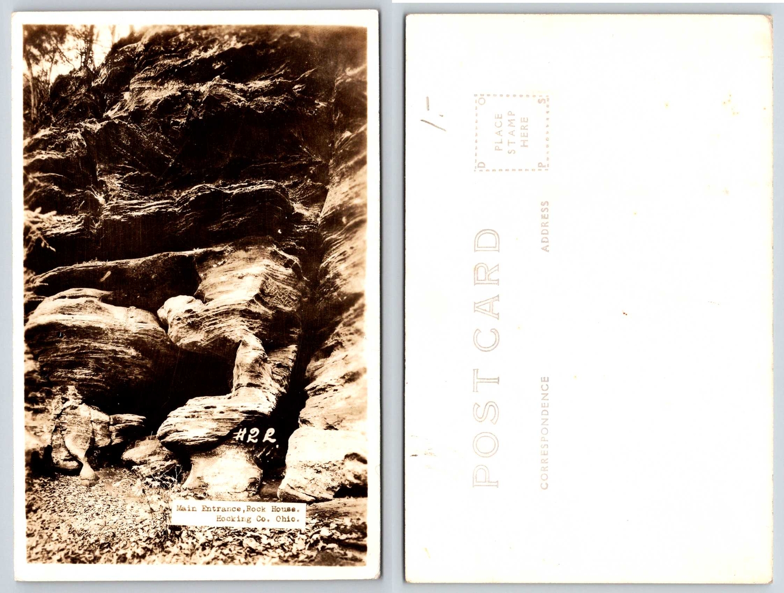 Logan Ohio HOCKING HILLS ROCK HOUSE MAIN ENTRANCE RPPC Postcard ZA126 ...