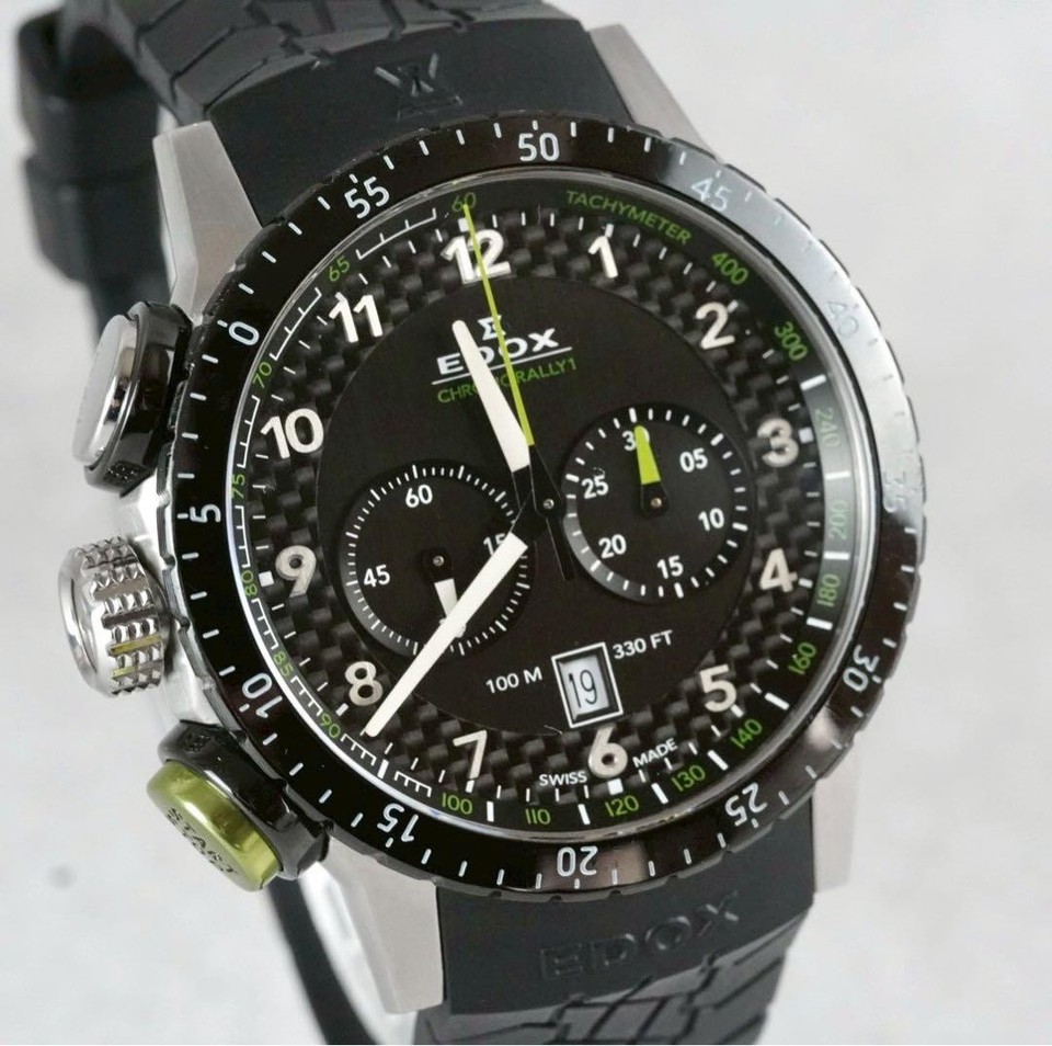 Edox Chronorally 1 10305 Chronograph Black Dial Quartz Men's Watch from ...