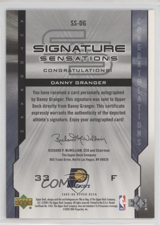 2005-06 Upper Deck Signature Sensations /25 Danny Granger #SS-DG Rookie ...