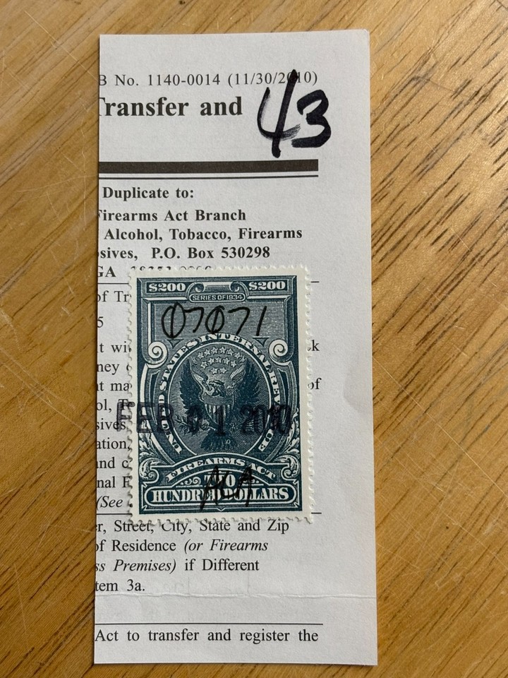 5 NFA, National Firearms Act Tax Stamps, Collector $200 stamps, Genuine ...