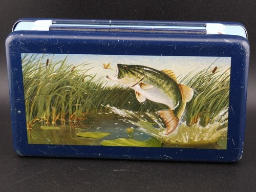 Vintage Mini Metal Pocket Pak Double Sided Fishing Tackle Box with Bass ...