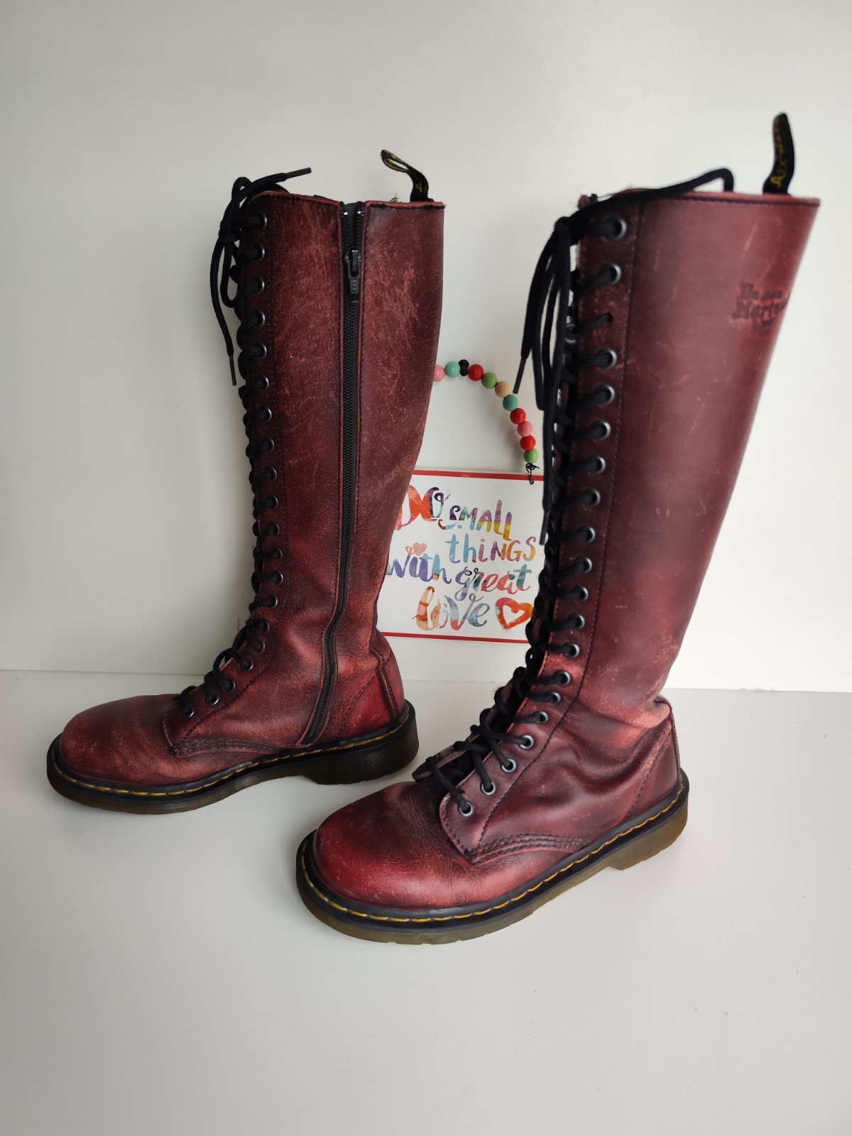 Dr Martens tall zip 20 eye boots knee hole burgundy 1… - Gem