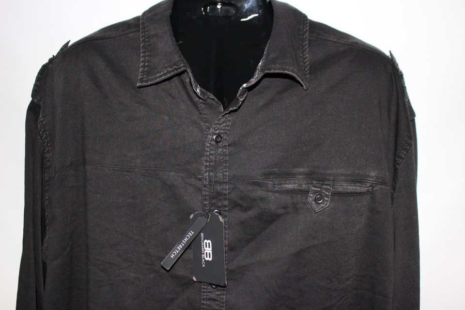 BENJAMIN BLACK MENS BLACK-CHARCOAL L/S FULL BUTTON DRESS SHIRT SZ: 4XL ...