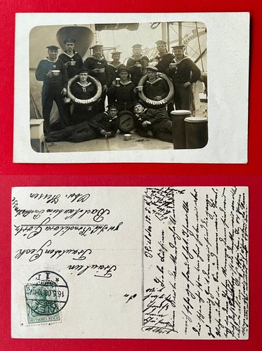 Privat Foto AK KIEL 1908 Matrosen an Bord des Schiffes Undine Marine ...