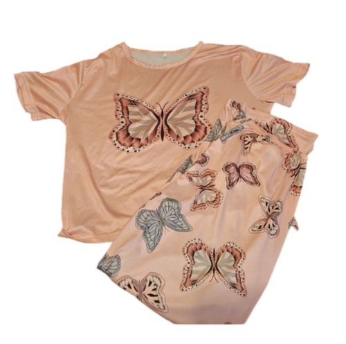 Temu Women Top & Bottom PJ Set Size Medium Light Pink with Butterfly ...