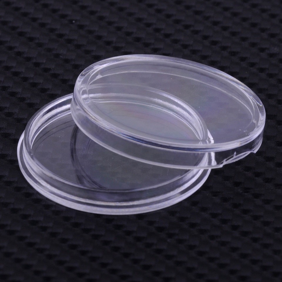 100pc Clear Round Plastic Coin Capsule Container Storage Box Holder ...