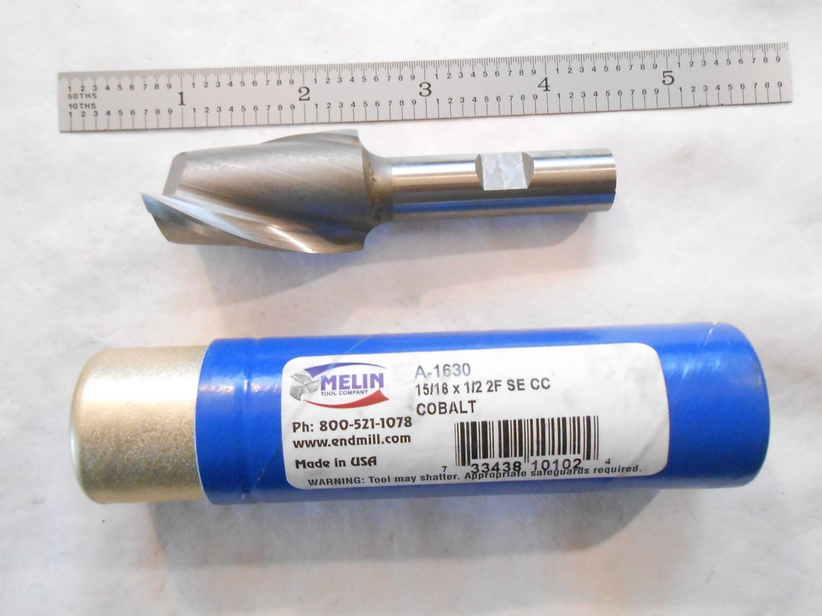 NEW MELIN USA COBALT 15/16" CUT DIA. X 1-1/2" LOC X 3-1/2" OAL 2FL CC ...