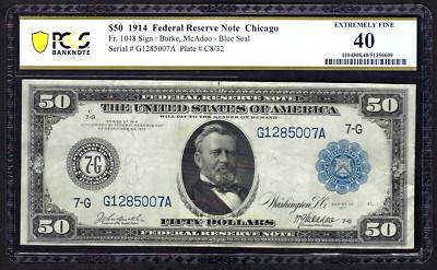 🇺🇸 1914 $50 FR-1048 CHICAGO ♚♚BURKE & McAdoo♚♚ PCGS EXTREMELY FINE 40 ...
