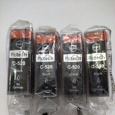 4 Black Pictech Ink Cartridges to replace Canon CLI-521Bk Compatible ...