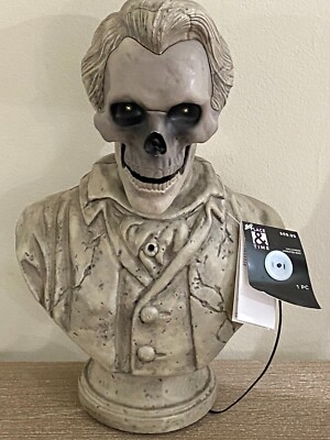 NEW 14.17" PLACE & TIME HALLOWEEN LIGHTED ANIMATED SKELETON BUST FREE ...
