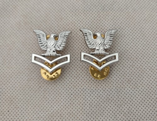 PAIR US NAVY SILVER BADGE PIN : E5 SECOND CLASS PETTY OFFICER SEABEE | eBay