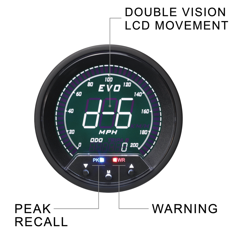 EVO Digital 6 Gauge Set GPS Speedometer Blue & Red LCD MPH °F PSI 85mm ...